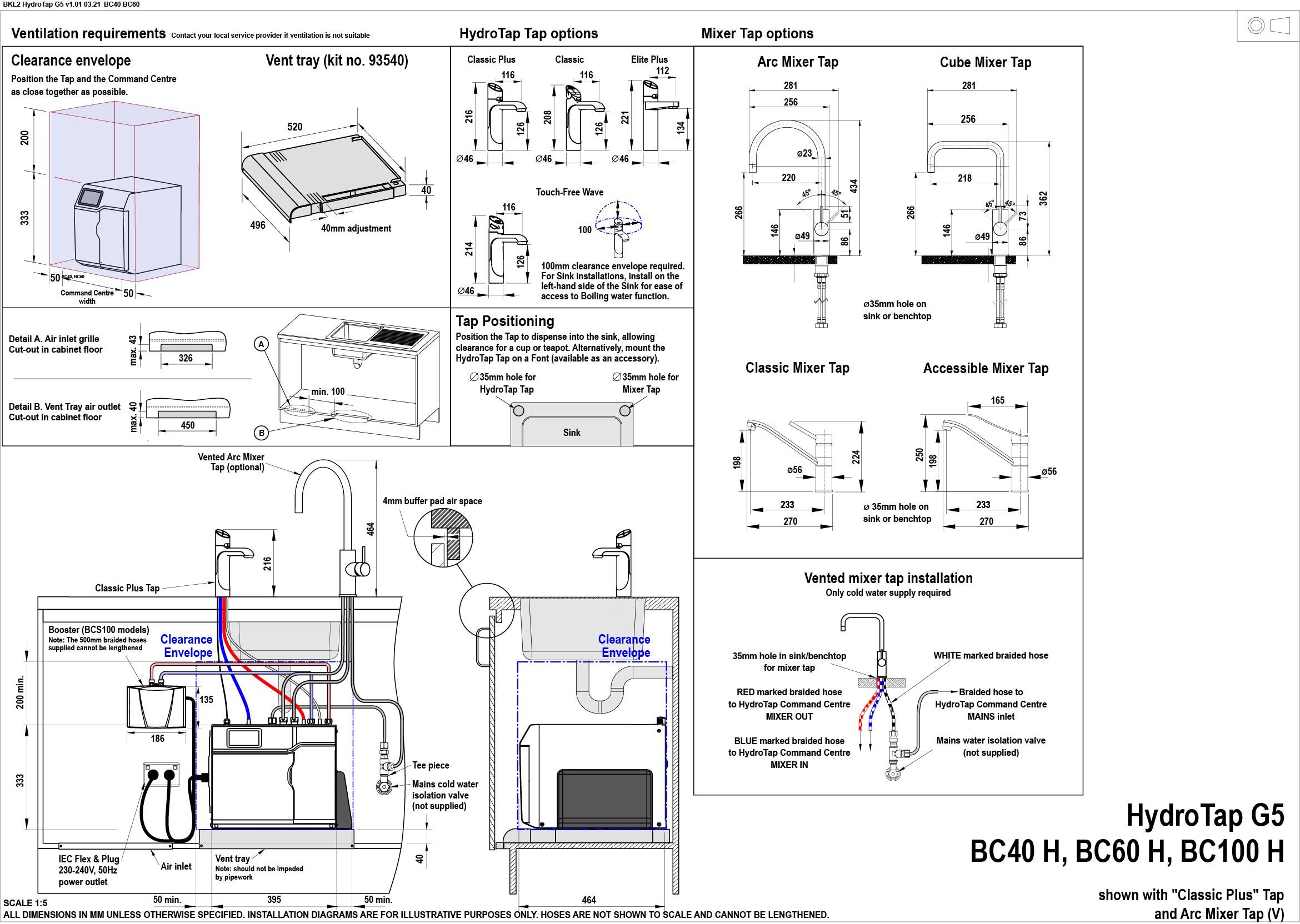 HydroTap G5 BCHA100 4-in-1 Elite Plus tap with Cube Mixer Brushed ...